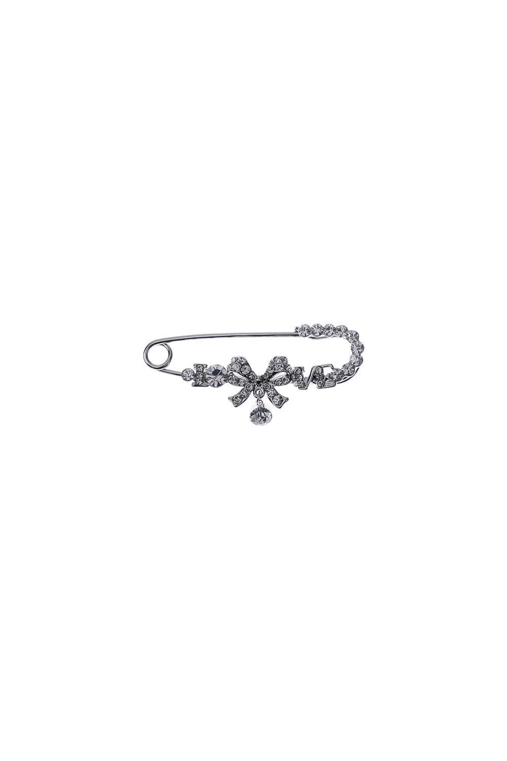 Crystal Bow Safety Pin Brooch